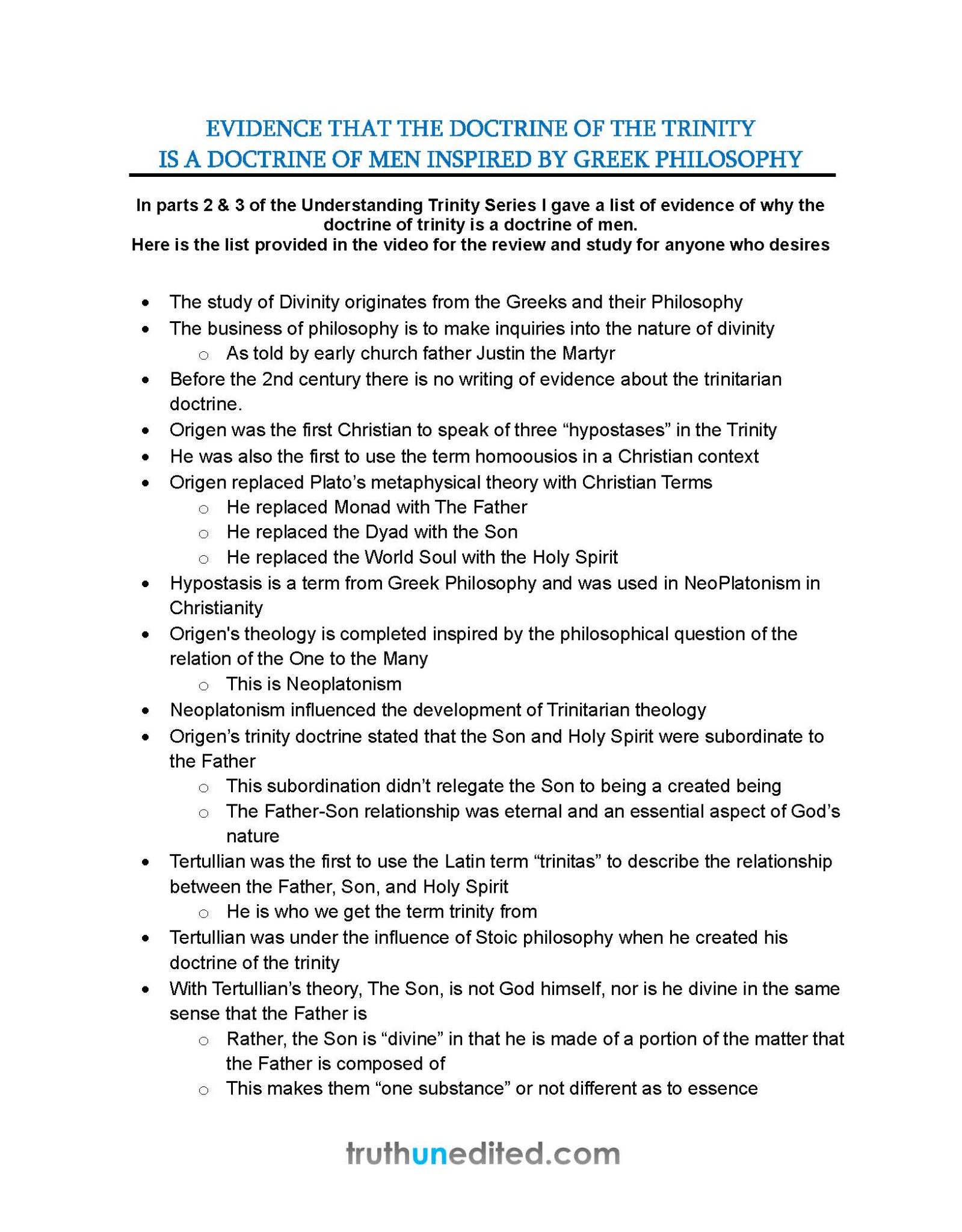 EVIDENCE THAT THE DOCTRINE OF THE TRINITY IS A DOCTRINE OF MEN ...