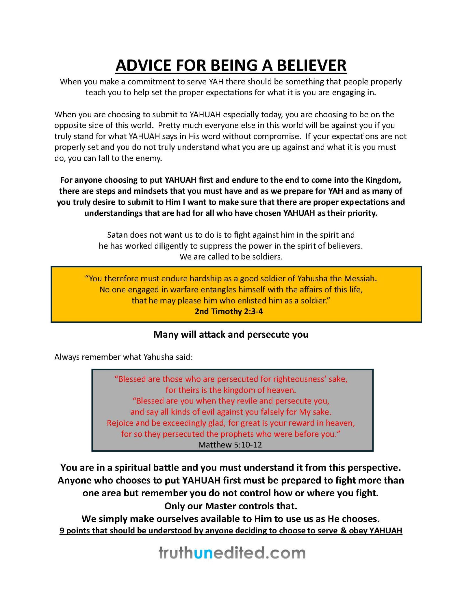 Advice for Being a Believer – truthunedited.com