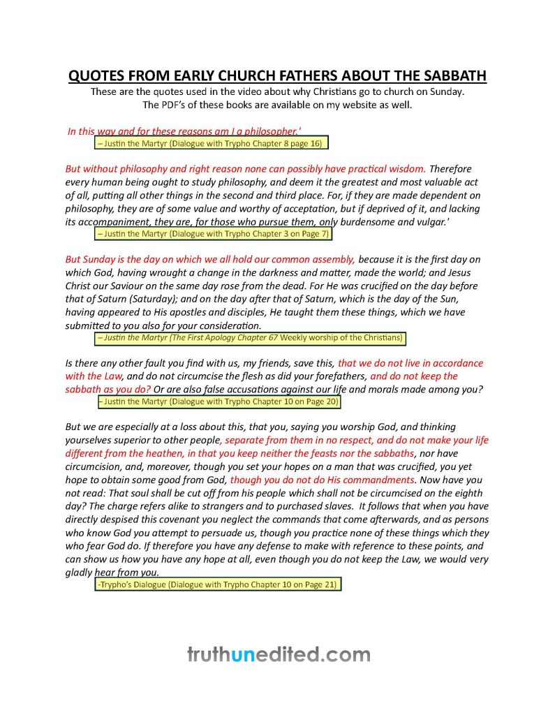 QUOTES FROM EARLY CHURCH FATHERS ABOUT THE SABBATH – truthunedited.com