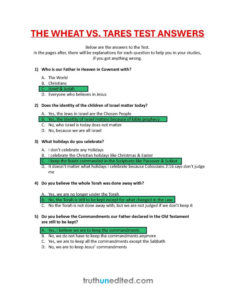 WHEAT VS TARES TEST ANSWERS – truthunedited.com